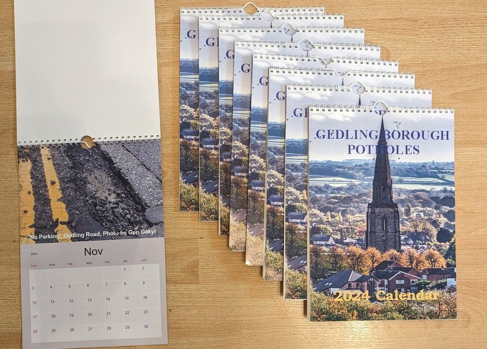 Gedling: Charity calendar highlights worst potholes in borough - BBC News