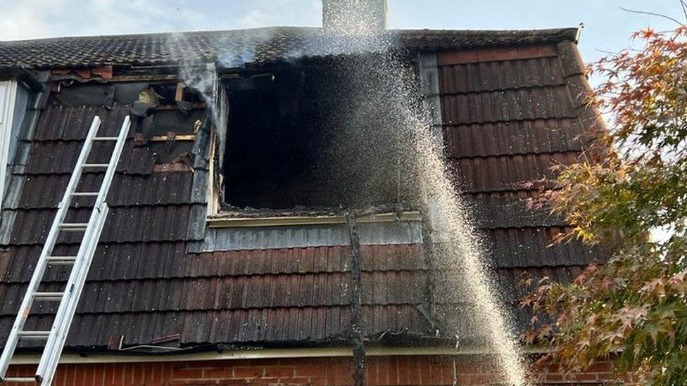Maldon: Family home engulfed in fire caused by charging vape - BBC News