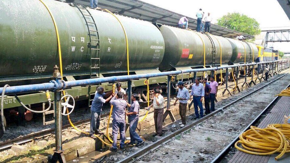 India 'water train' brings relief to drought affected state - BBC News