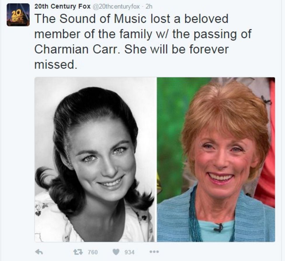 Sound of Music 'Liesl' actress Charmian Carr dies - BBC News