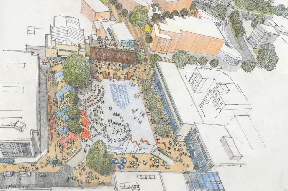 Fountains plan for Gloucester city centre square unveiled - BBC News