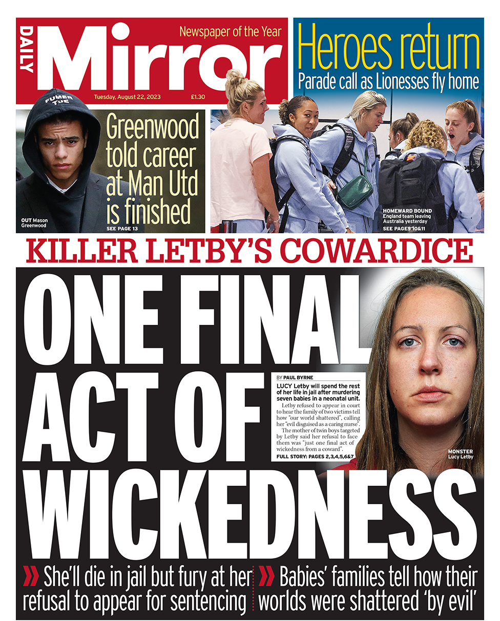 Newspaper headlines: Lucy Letby's 'final act of wickedness' - BBC News