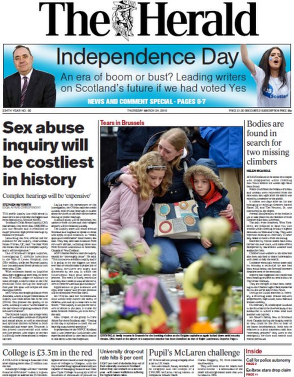 Thursday's Scottish papers: Independence day and bomber 'blunders ...