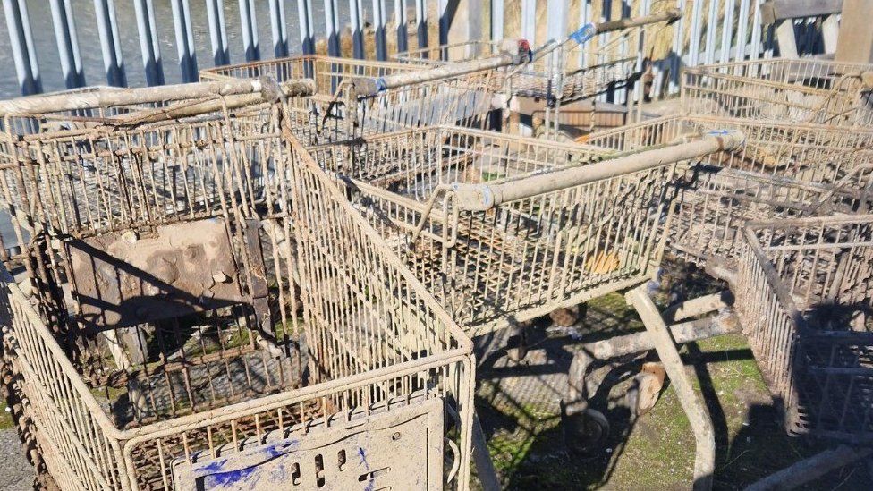 Grimsby: More than 50 shopping trolleys in River Freshney clean - BBC News