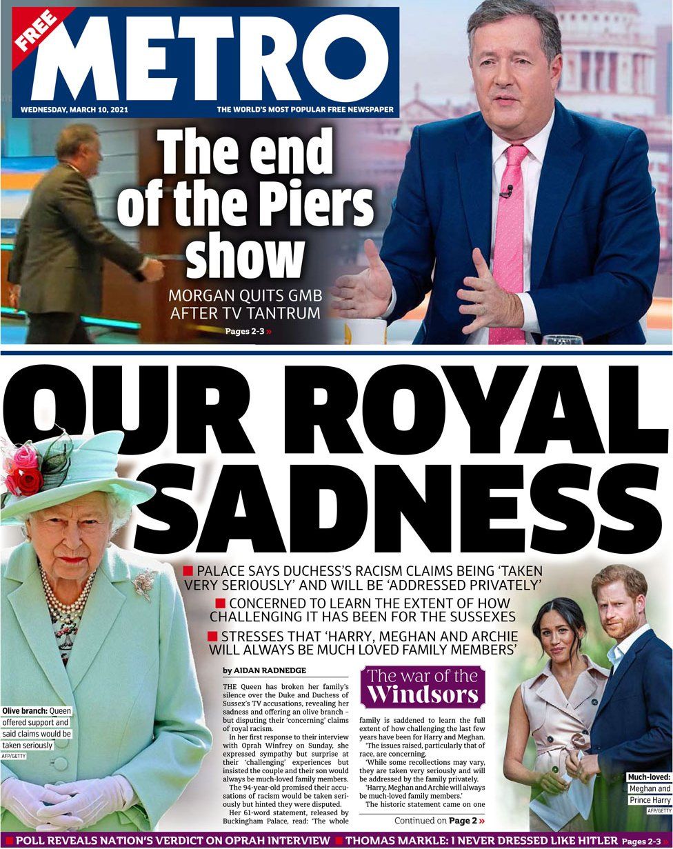 Newspaper Headlines Royal Claims To Be Handled Privately And Morgxit 