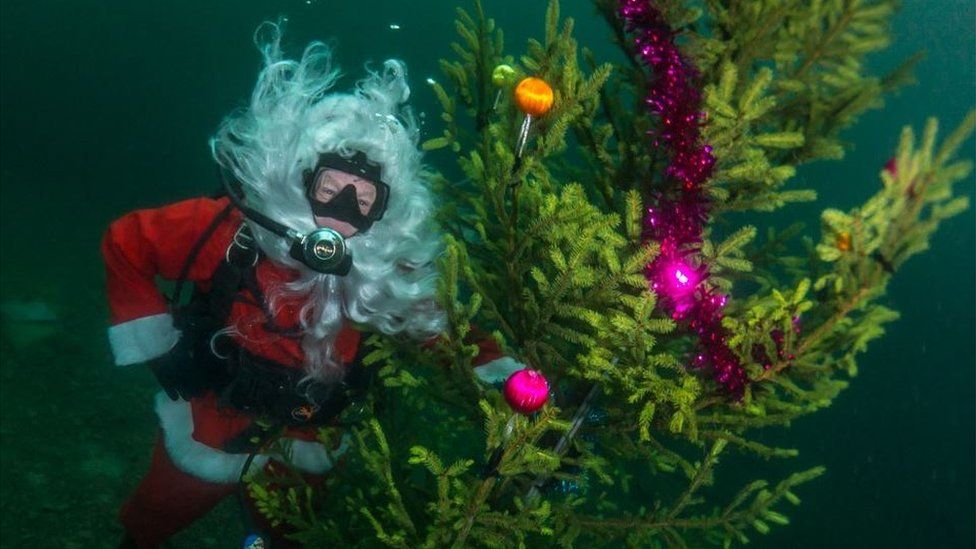 Stoney Cove diving centre puts Christmas tree under water - BBC News