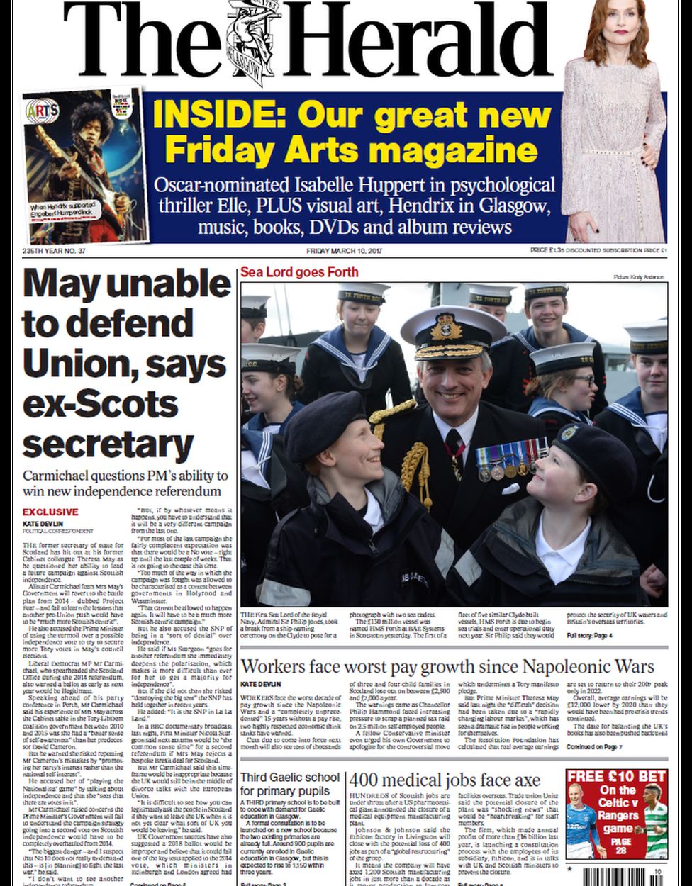 Front pages: 'Yes' vote 'surge' and Tory tax 'u-turn' - BBC News