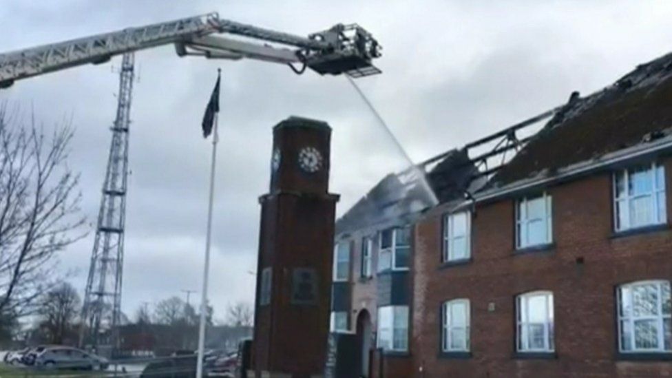Fire service deal with blaze at military barracks in County Down - BBC News
