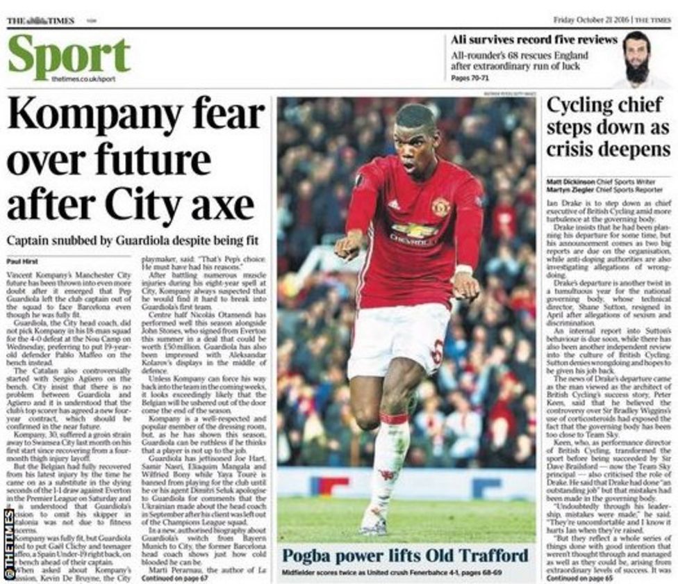 Football gossip column: Aguero, Kompany, Simeone, Darmian, Allardyce ...