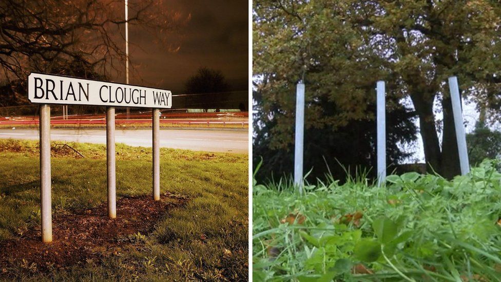 Brian Clough: Plea to return missing road signs - BBC News