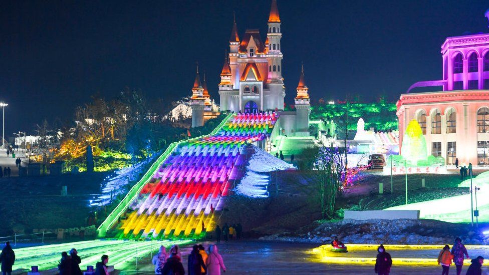 Check out the world's longest multi-coloured ice slide! - BBC Newsround
