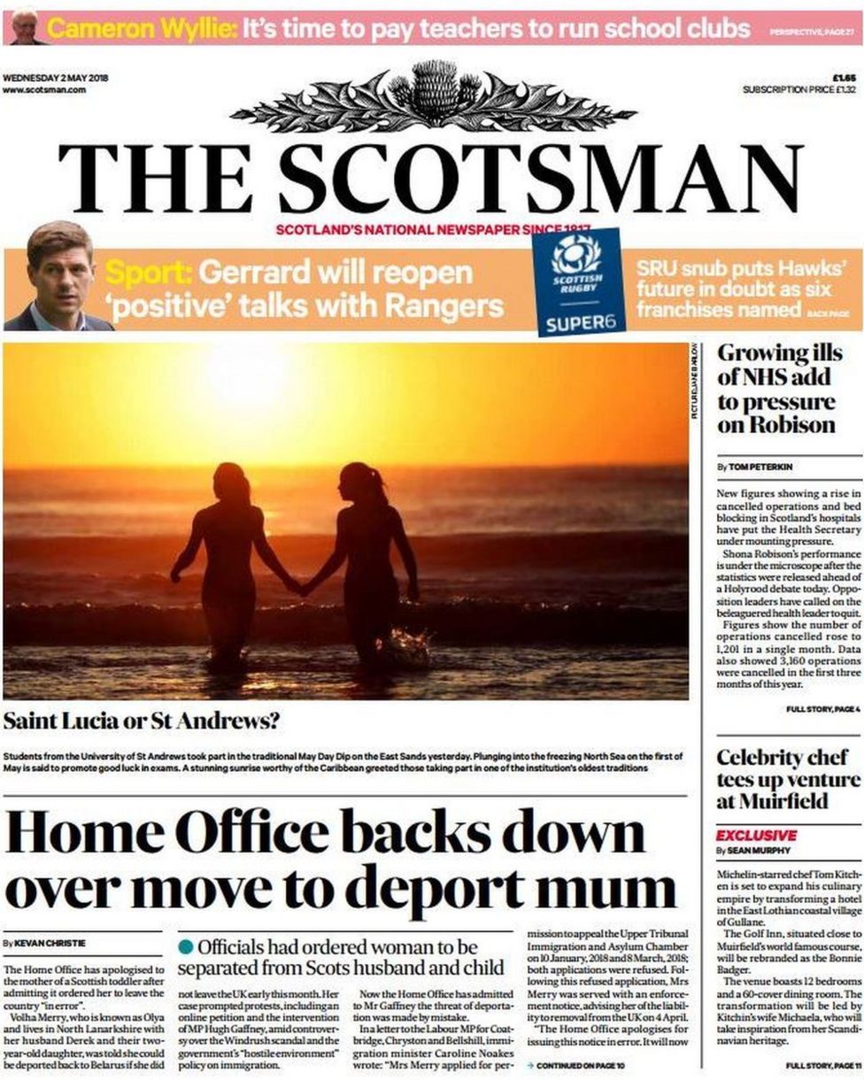 The papers: Home Office backs down over deportation case - BBC News