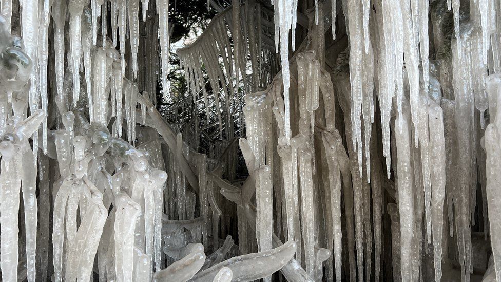 Icicles form into 'fairytale' sculpture in Gloucestershire - BBC News