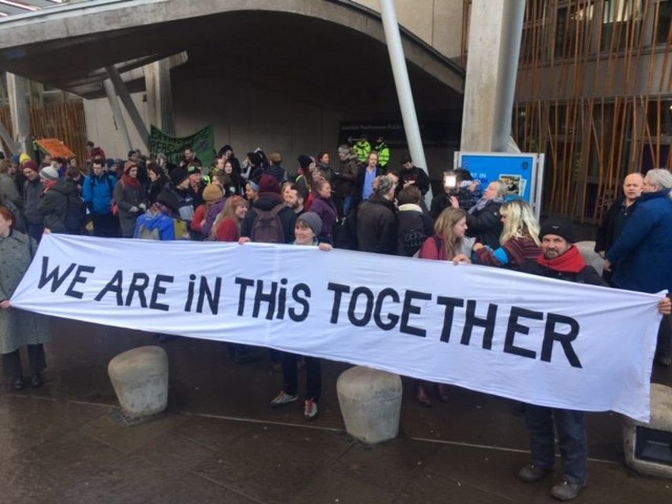 Campaigners hold sit-in protest at Scottish Parliament - BBC News