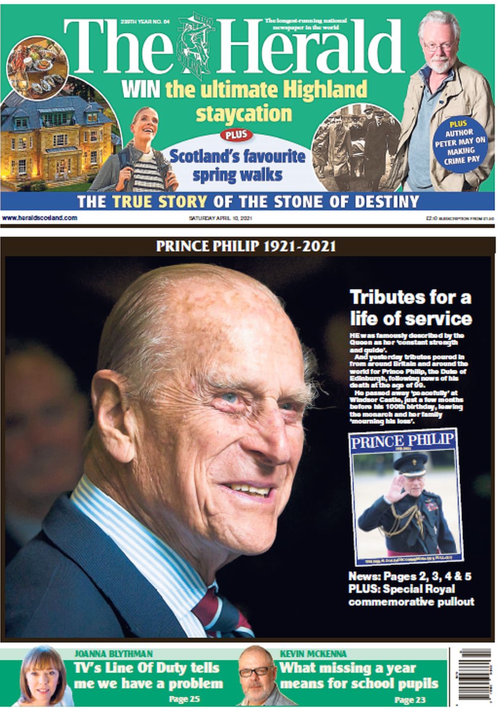 Scotland's papers: Tributes to 'beloved' Prince Philip after a 'life of ...