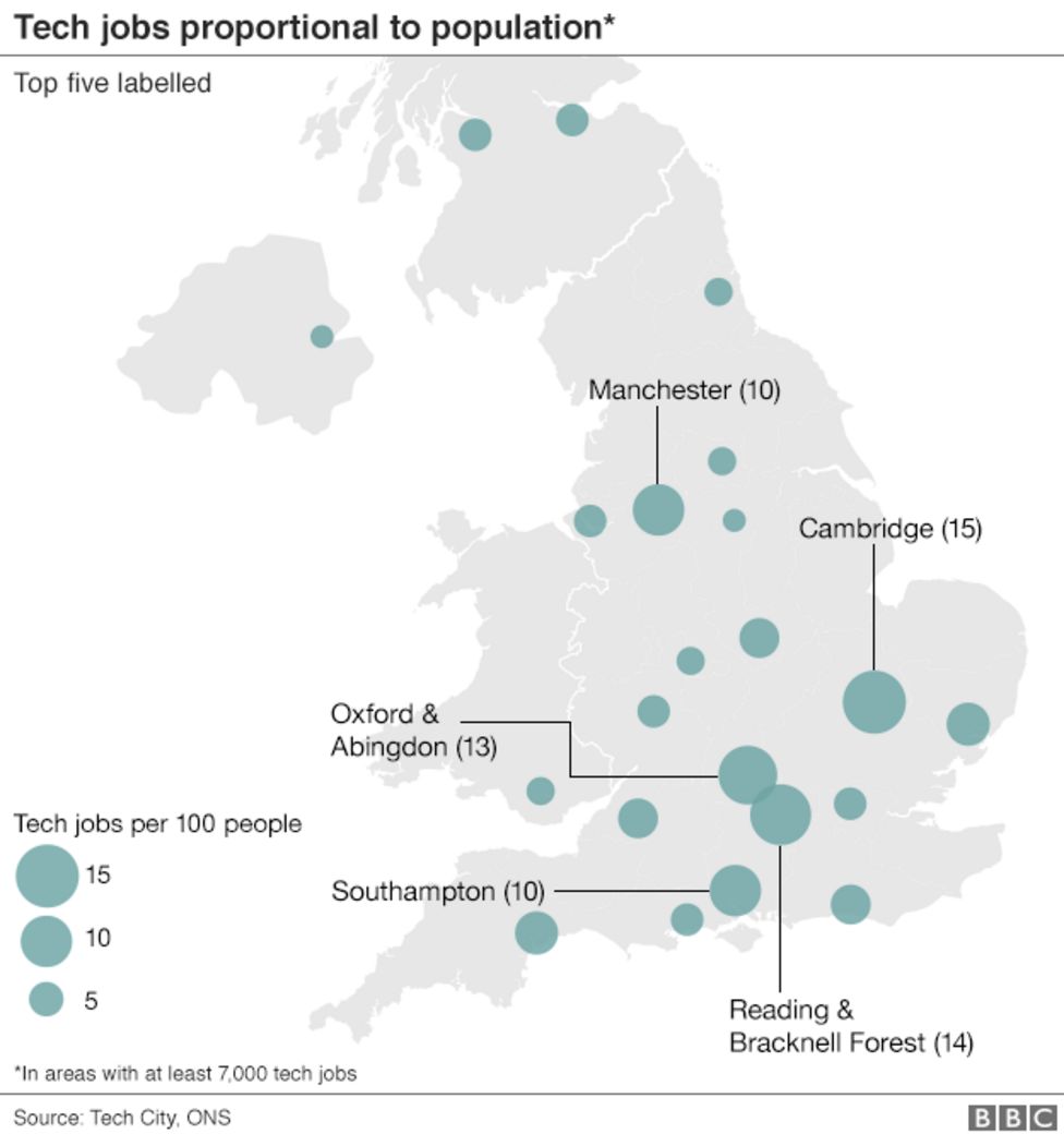 Tech Talent: Map of the UK's digital clusters - BBC News