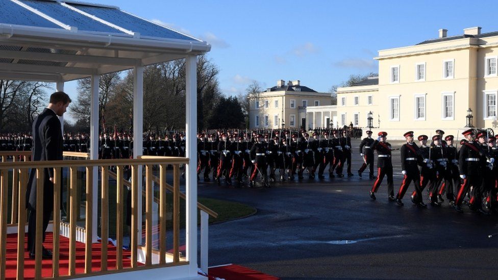 Prince Harry returns to Sandhurst for cadets' salute - BBC News