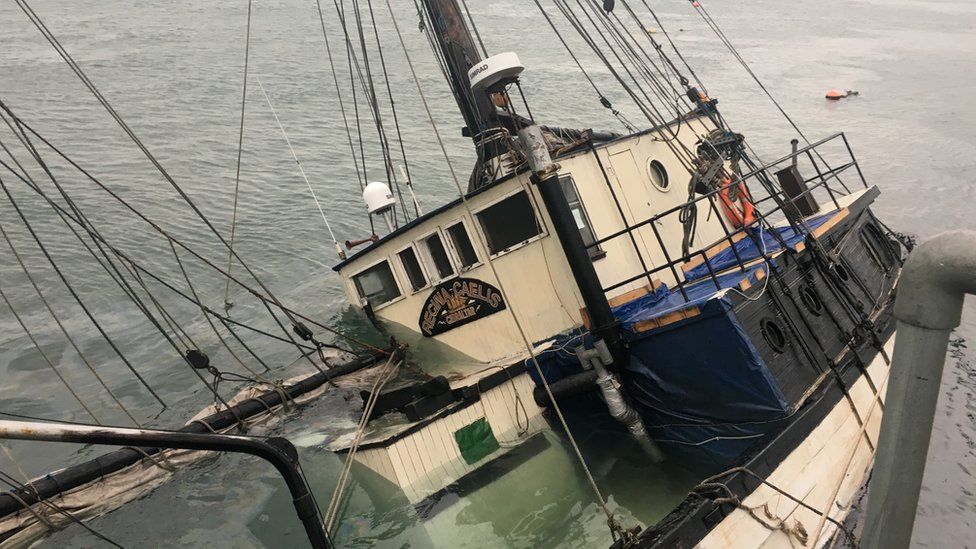 Portaferry: Fuel concern as boat sinks in harbour - BBC News