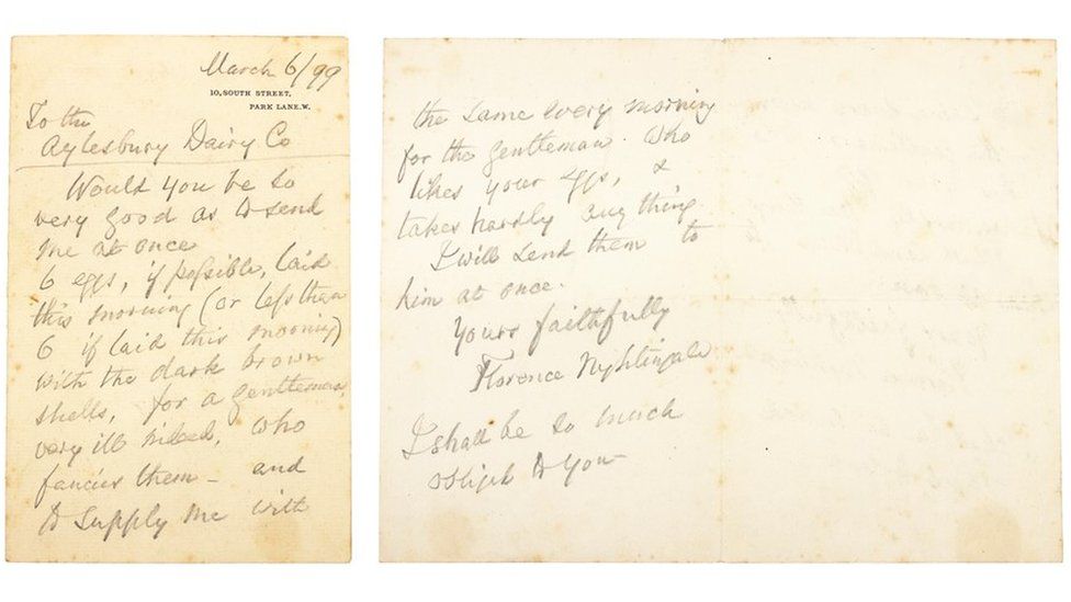 Letter from Florence Nightingale 'going on about eggs' worth hundreds ...