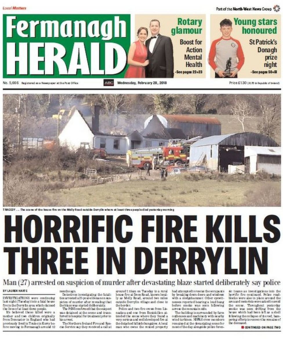 NI weekly paper review: Fatal fire, hostel fall and pup's rescue - BBC News