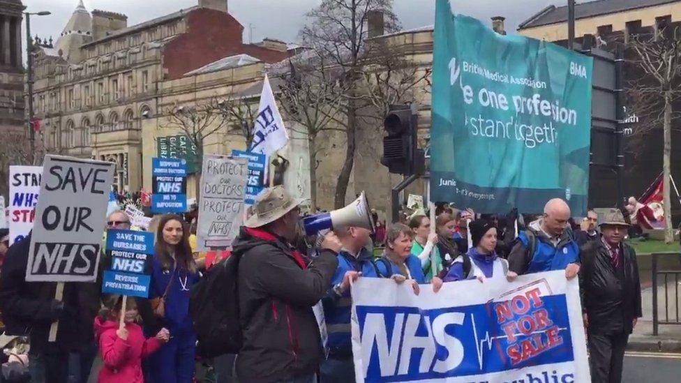 National Health Service reform protest held in Leeds - BBC News