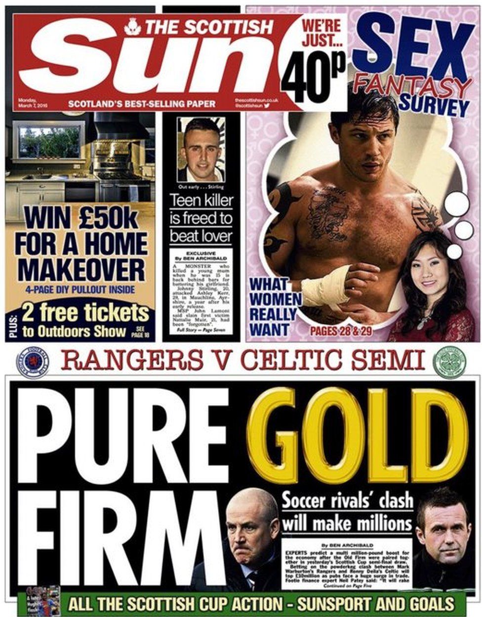Monday's front pages: Pensioner fall treatment and Old Firm showdown ...