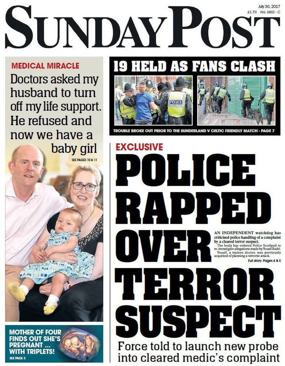 Scotland's papers: Hoops match 'mayhem' - BBC News