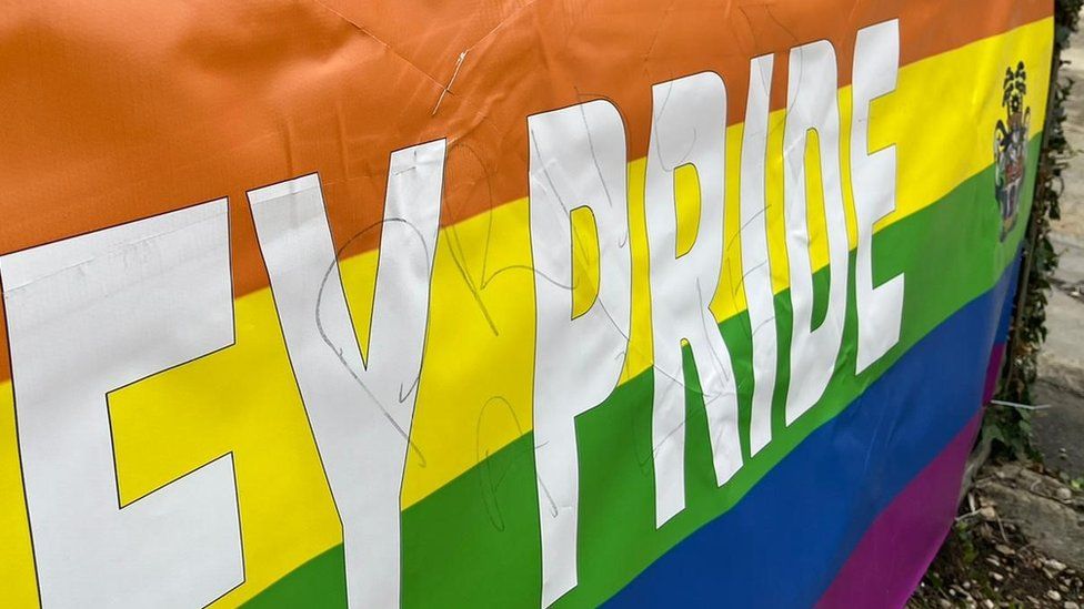 'Shock' after Dursley Pride flag vandalised twice - BBC News