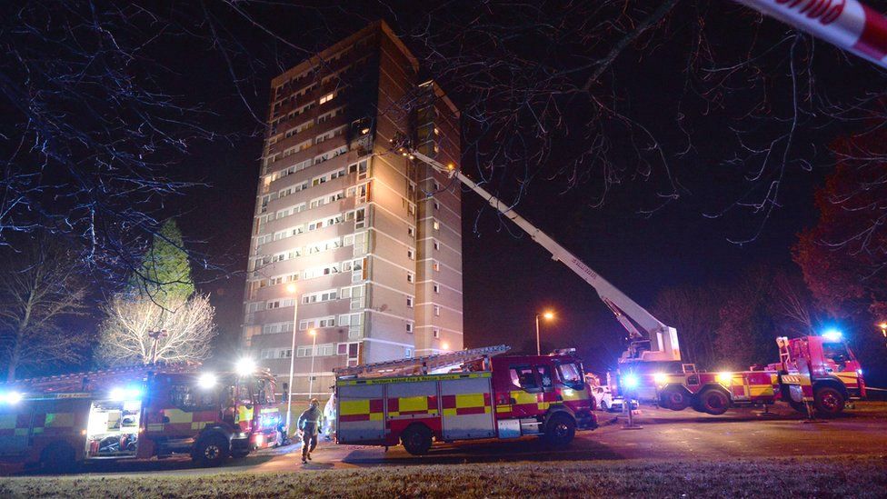 Fire hits high-rise flats in Dunmurry, near Belfast - BBC News