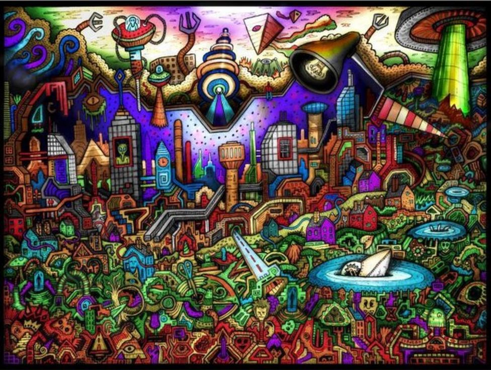 Bipolar artist's work on display in home town of Cardigan - BBC News