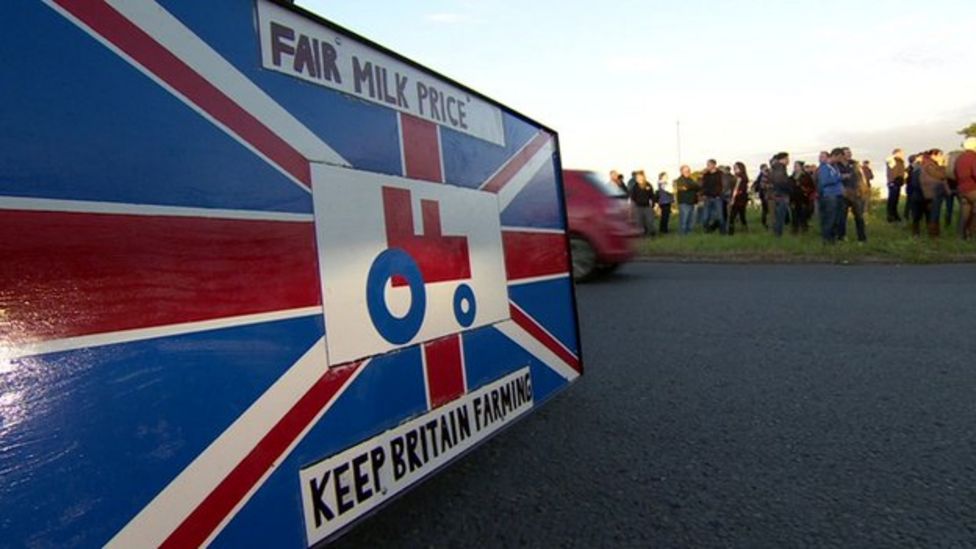 Farmers and cows in milk protest at Cheshire supermarket depot - BBC News