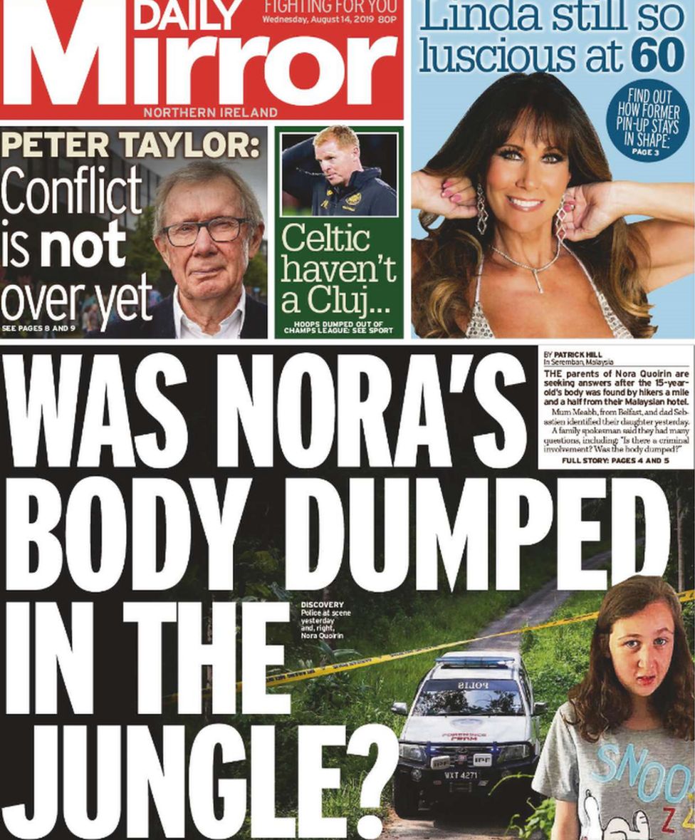 NI paper review: Heartbreak for Nora and US air routes in doubt - BBC News