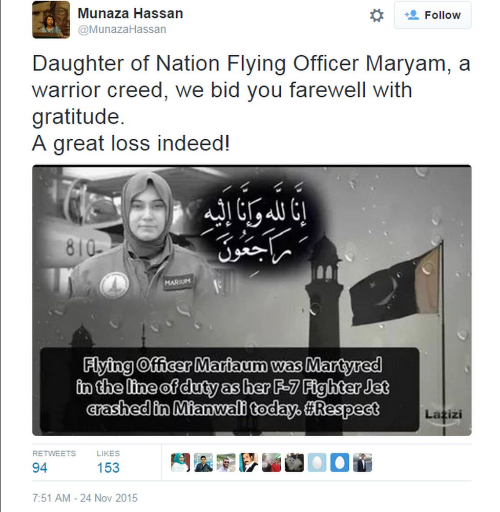 Pakistan female fighter pilot Marium Mukhtiar mourned after crash - BBC ...
