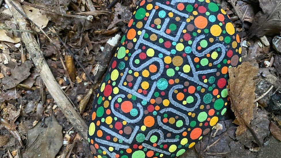 Thousands of painted rocks in Alcester 'make people smile' - BBC News