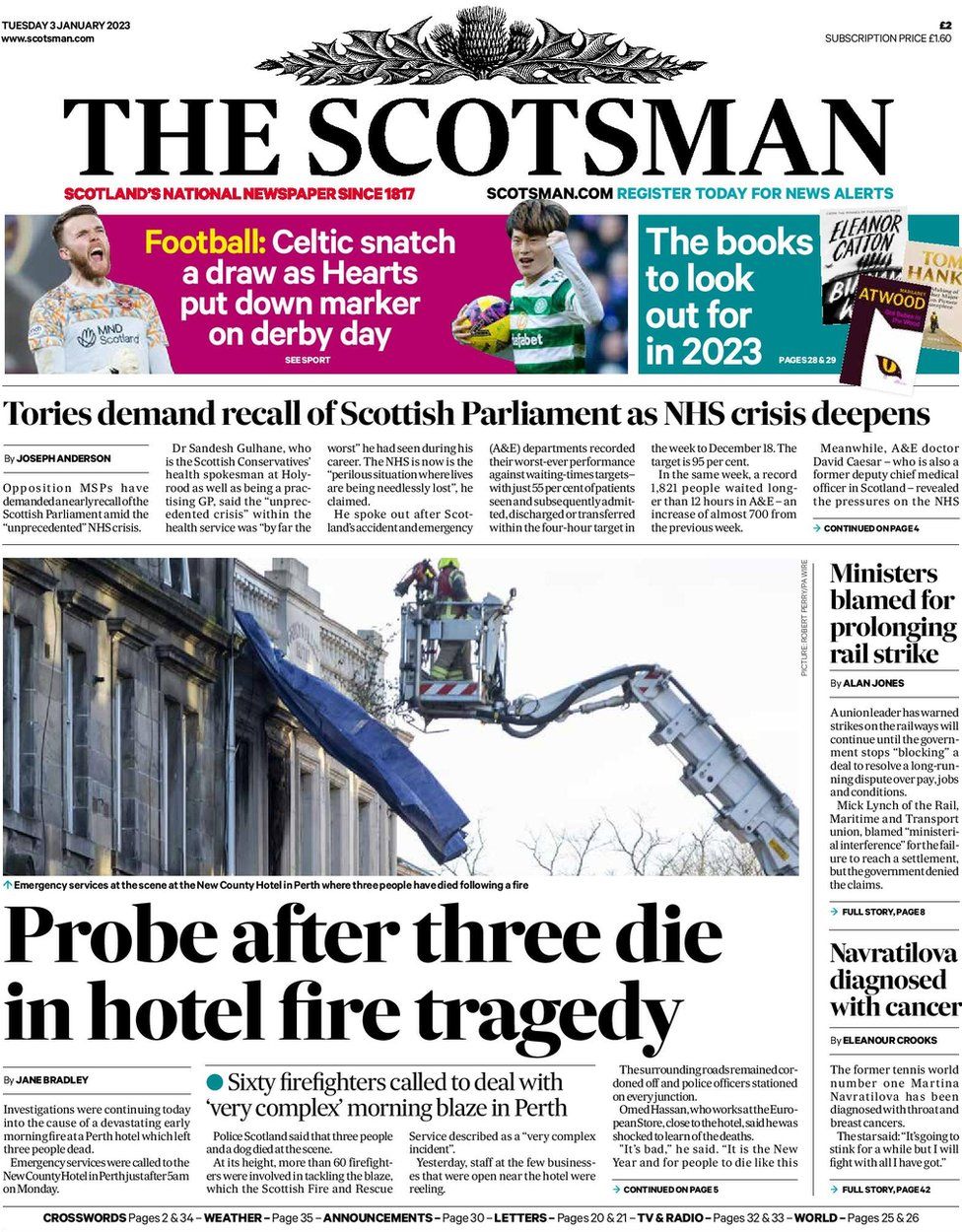 Scotland's papers: Hotel blaze horror and NHS 'beyond catastrophe ...