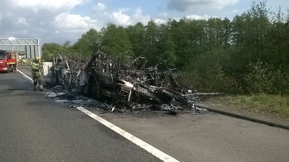 Dozens of children escape M6 coach fire near Coleshill - BBC News