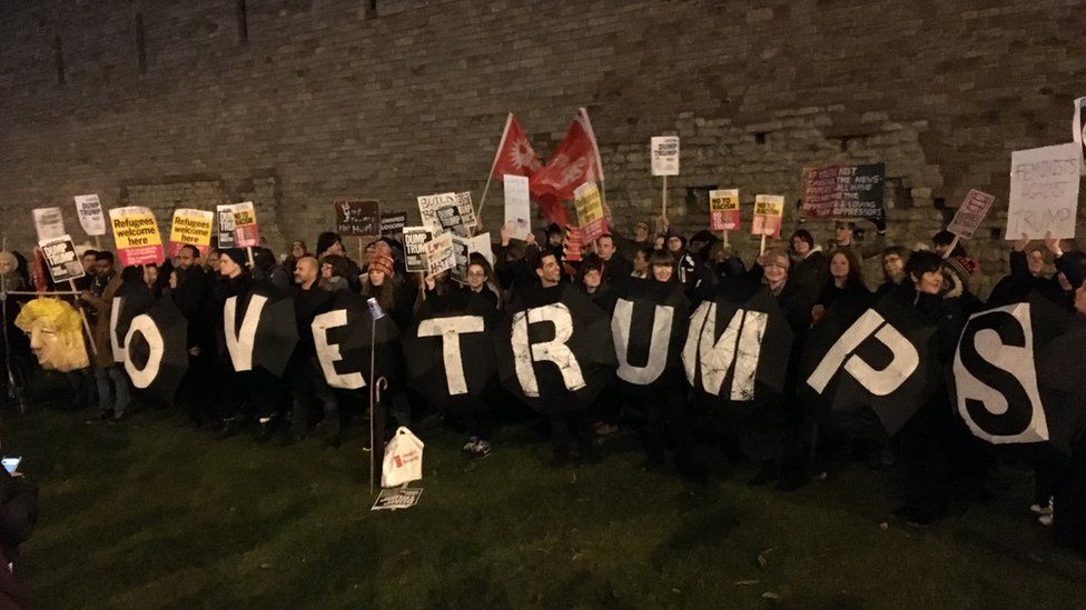 Donald Trump inauguration protests held across Wales - BBC News