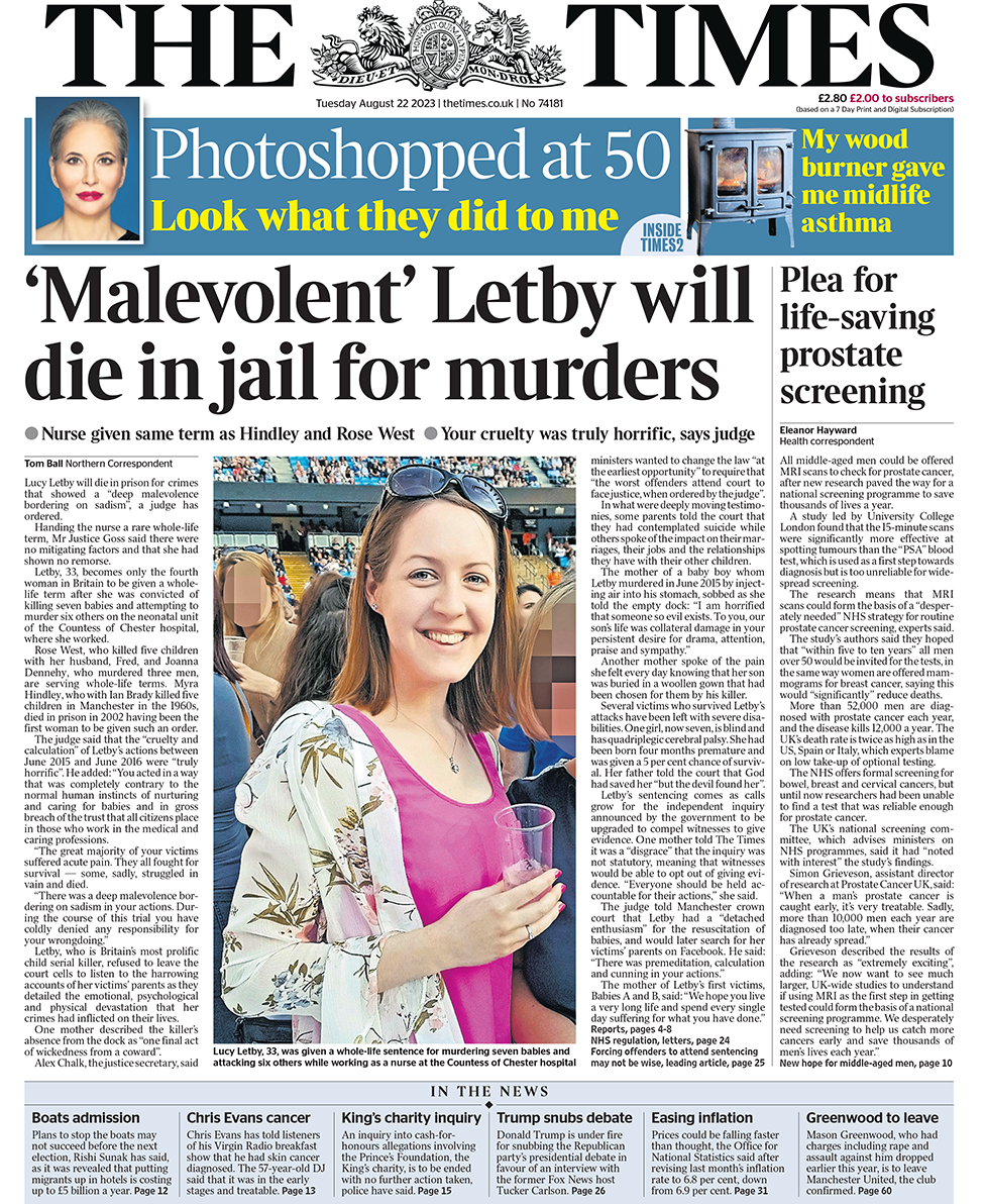 Newspaper headlines: Lucy Letby's 'final act of wickedness' - BBC News