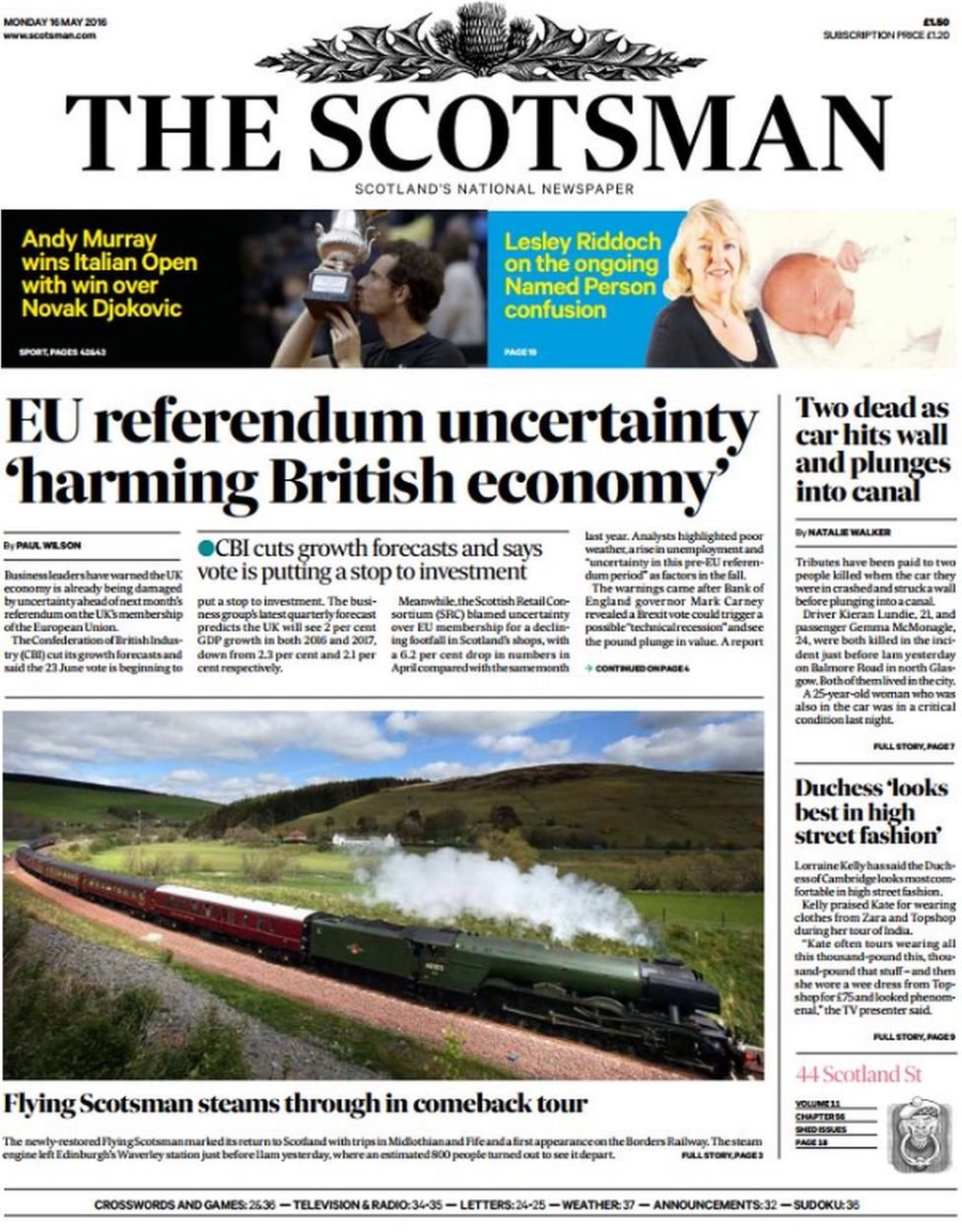 Scotland's papers: Consumer spending cut and Flying Scotsman - BBC News
