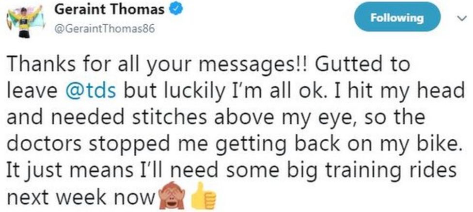 Geraint Thomas says he was 'lucky' to avoid serious injury in Tour of ...
