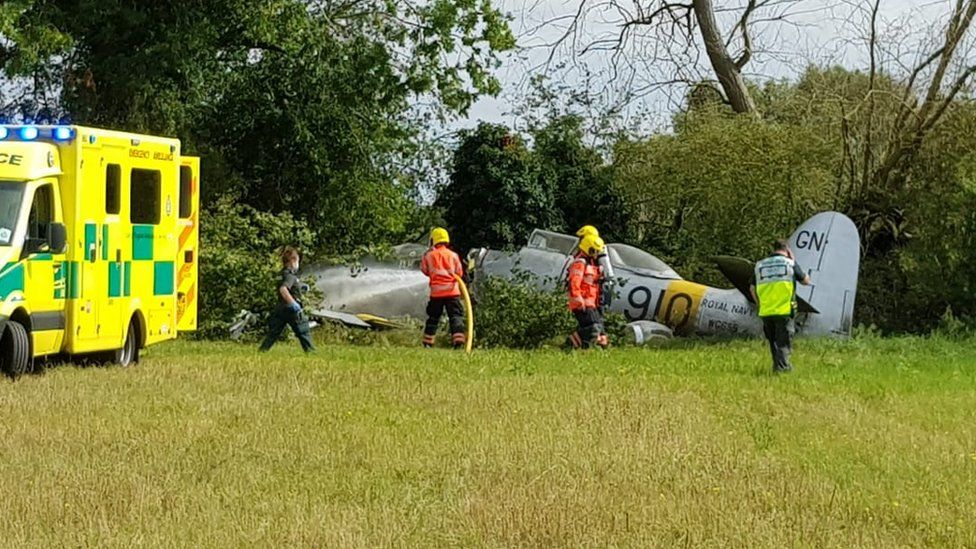 Vintage Royal Navy plane crashes into tree - BBC News