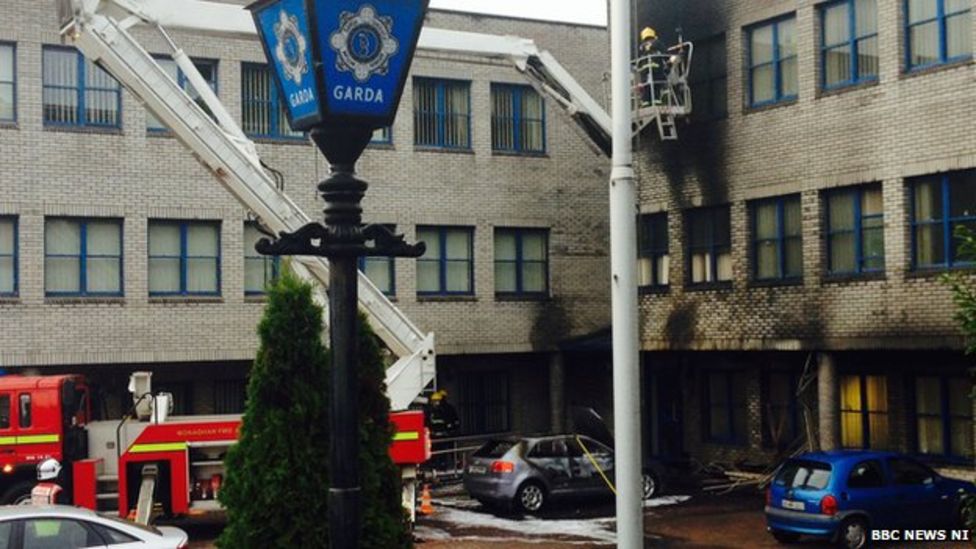 Car driven into Monaghan police station and set on fire - BBC News