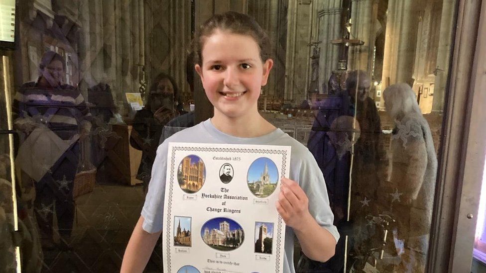 Ripon Cathedral welcomes its youngest qualified bell ringer - BBC News