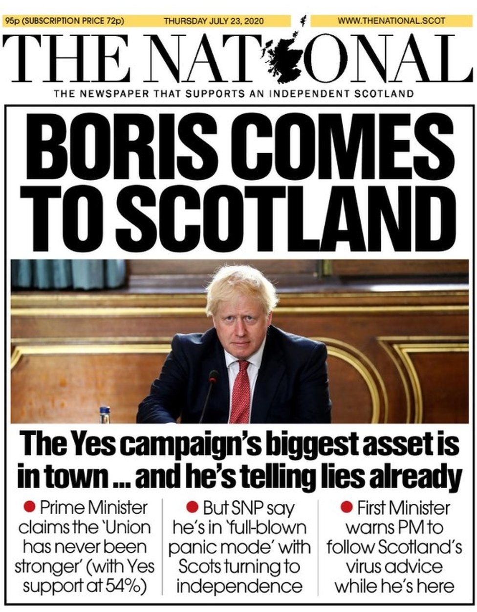 Scotland's papers: Boris heads to Scotland in 'battle to save Union ...