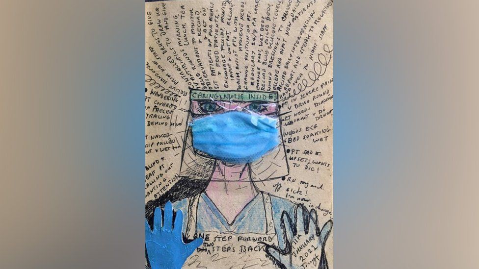 Covid-19: NHS nurse's artwork shows 'how hectic it can be' - BBC News