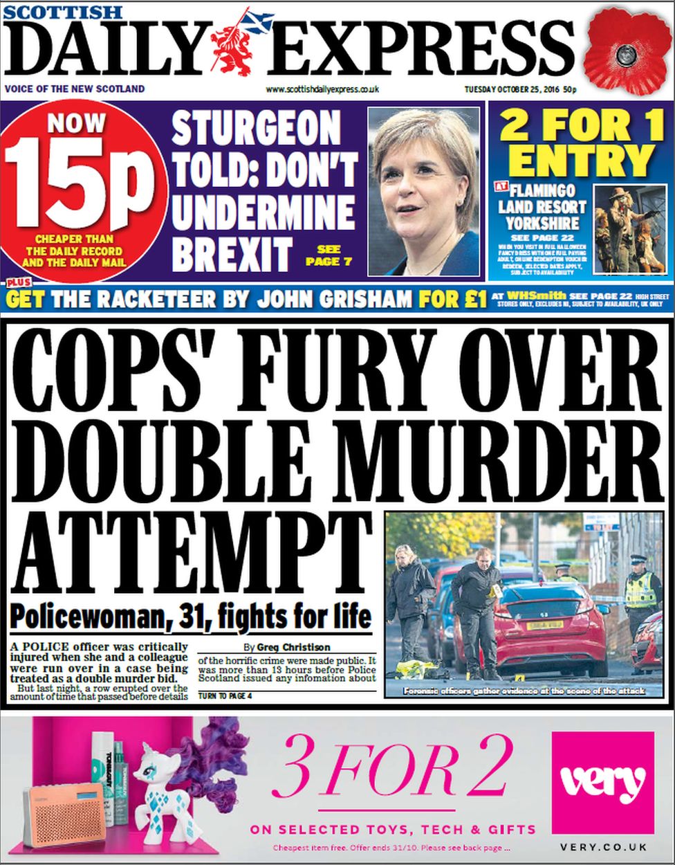 Scotland's papers: Brexit talks and officers 'left for dead' - BBC News