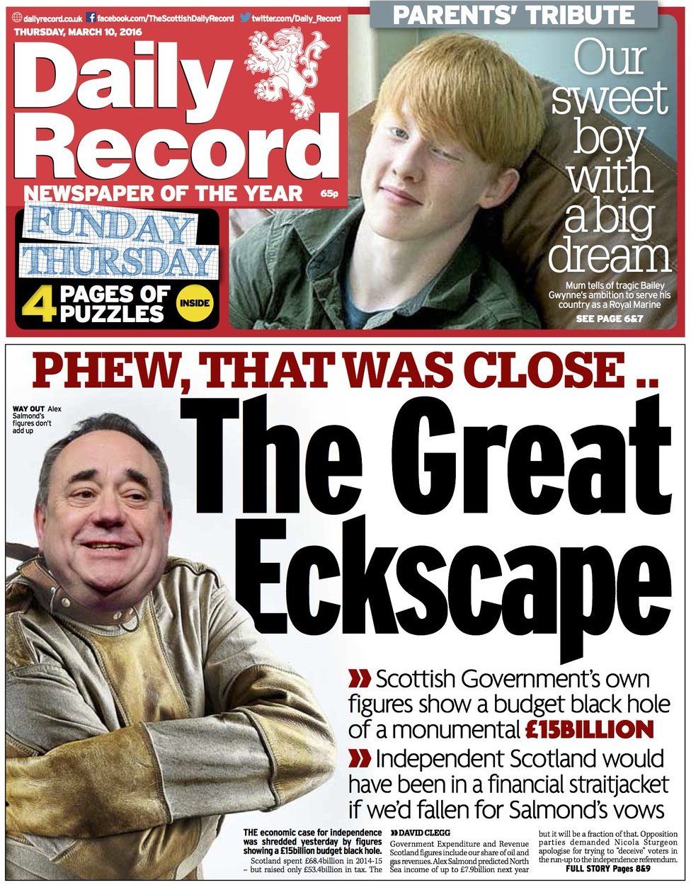 Scotland's front pages: Mum's Bailey tribute and Scotland in the red ...