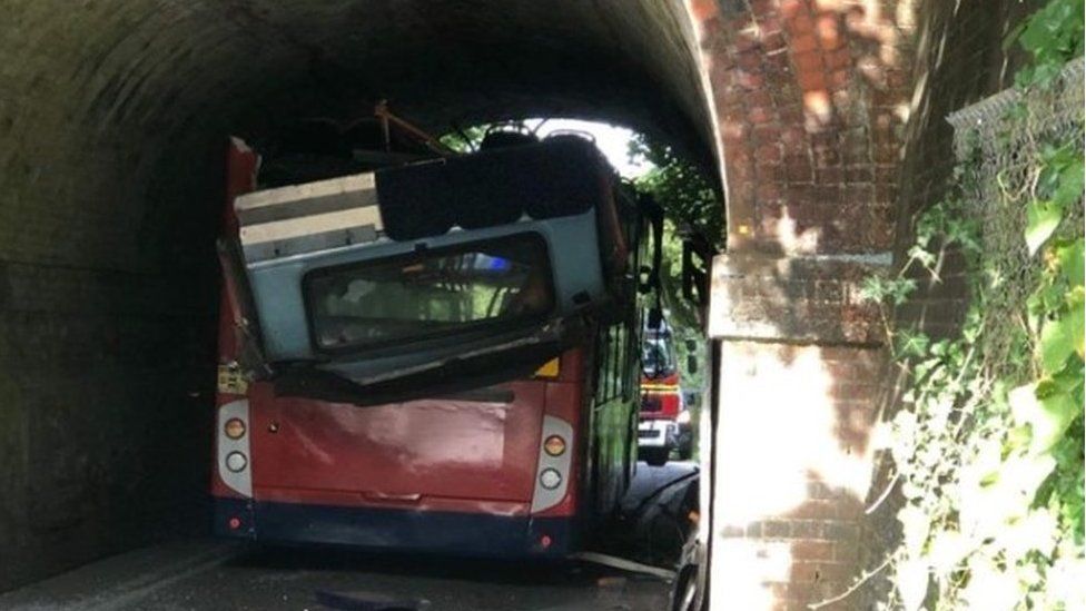 Driver in court over Winchester school bus bridge crash - BBC News