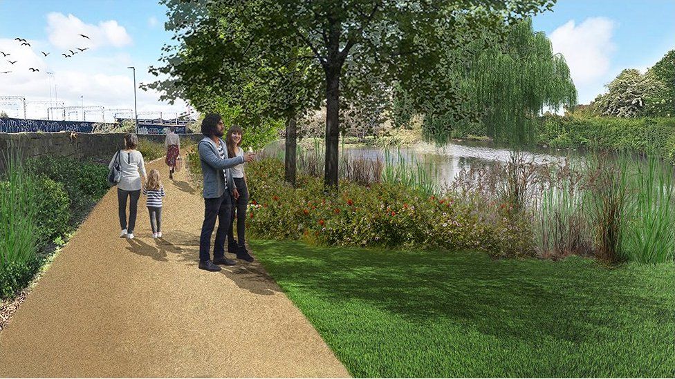 Work starts on Leeds riverside pocket park - BBC News
