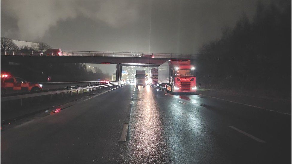 Pedestrian hit by HGV on A1(M) fled to woods - BBC News